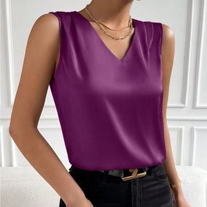 Tops | Elegant Classic V Neck Sleeveless Office Work Tank Top Blouse ...